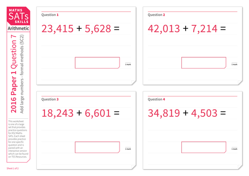 Adding Large Numbers Using Formal Methods Ks2 Maths Sats Arithmetic Practice Worksheet