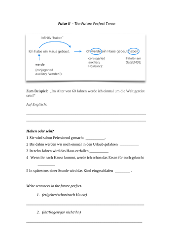 Future Perfect Worksheet (Futur II) | Teaching Resources