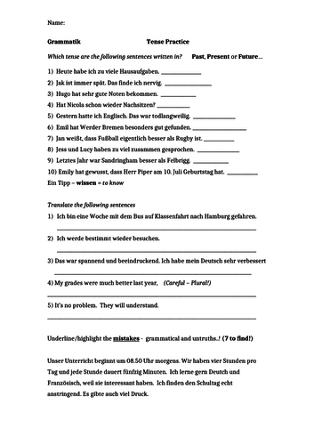 German Tenses Revision - Worksheet | Teaching Resources