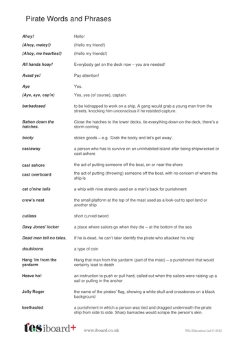 Word and Phrase List - Pirates - KS1 Literacy | Teaching Resources
