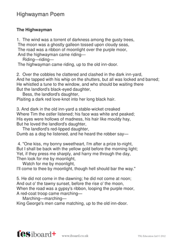 Highwayman Poem