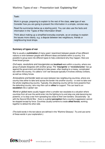 Types of War Presentation Activity - The World Wars KS2 | Teaching ...