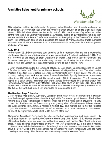 Armistice helpsheet - primary | Teaching Resources