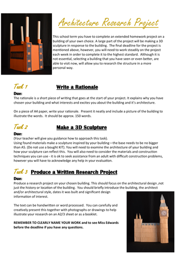 Architecture Extended Homework/class Project Worksheet | Teaching Resources