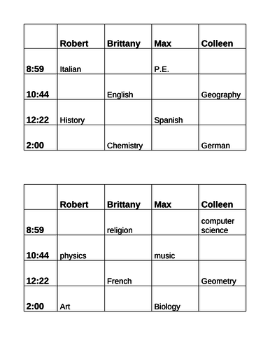 Classes in English Info Gap | Teaching Resources