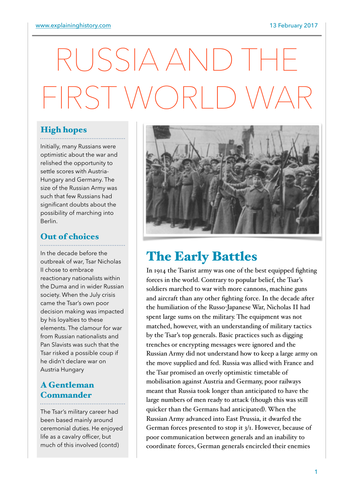 Russia and the First World War | Teaching Resources