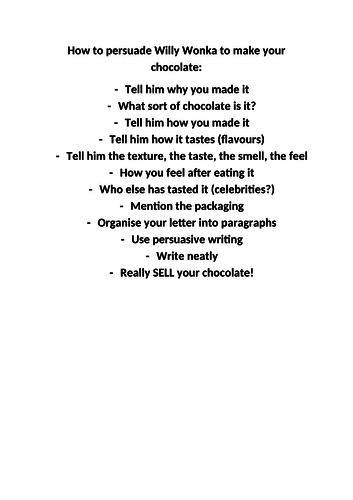 How to persuade Willy Wonka to make your chocolate | Teaching Resources