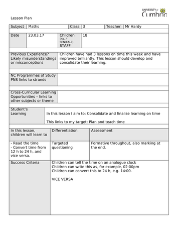 Year 3 Maths (Time) Lesson Plan | Teaching Resources