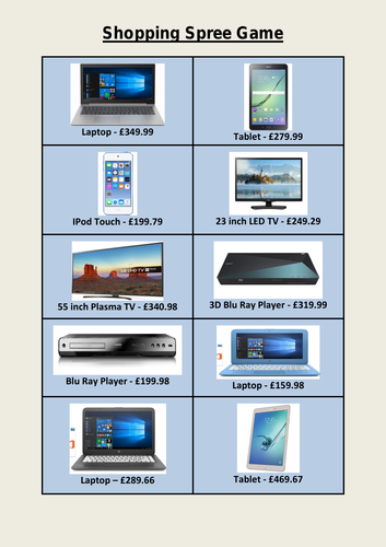 Shopping Spree Game - Finding Fractions and Percentages of amounts ...