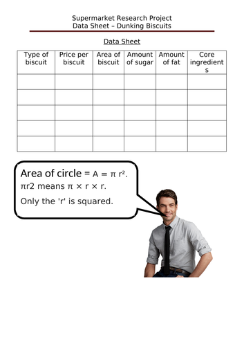 Data sheet for dunking biscuit investigation | Teaching Resources