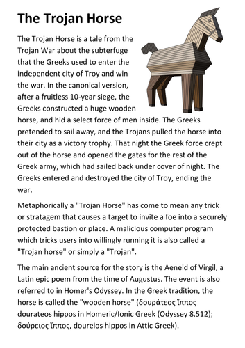 The Trojan Horse Handout Teaching Resources