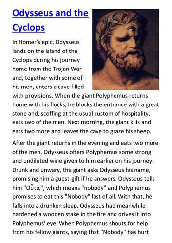 Odysseus and the Cyclops Handout | Teaching Resources