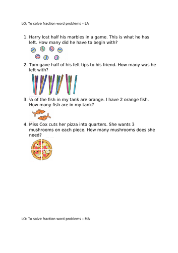 Fraction Word Problems | Teaching Resources
