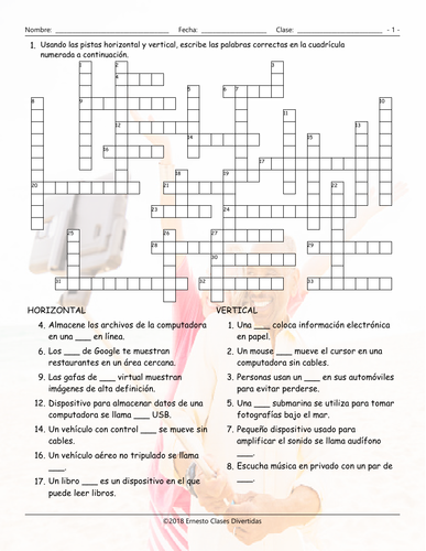 Technology and Gadgets Spanish Crossword Puzzle | Teaching Resources