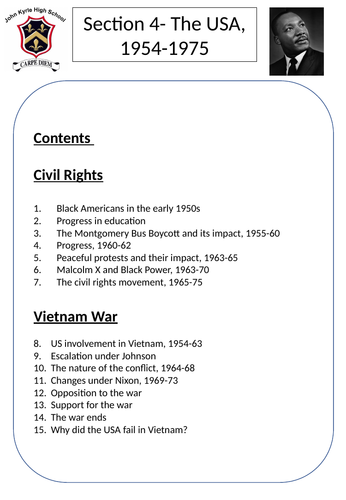 Edexcel 9-1 The USA, 1954-1975: conflict at home and abroad Revision ...