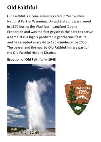 Old Faithful Handout | Teaching Resources
