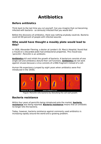 Simple text about antibiotics and bacteria resistance for low ability ...