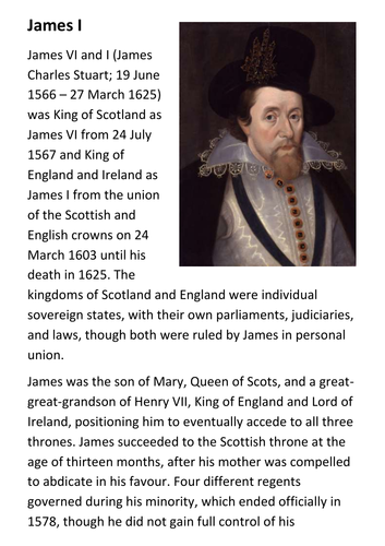 James I Handout | Teaching Resources