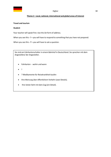 GCSE German practice role play card for AQA - Higher tier | Teaching ...