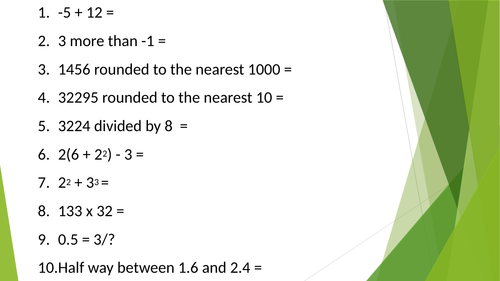 Maths arithmetic morning work / lesson starter with answers.1 ...