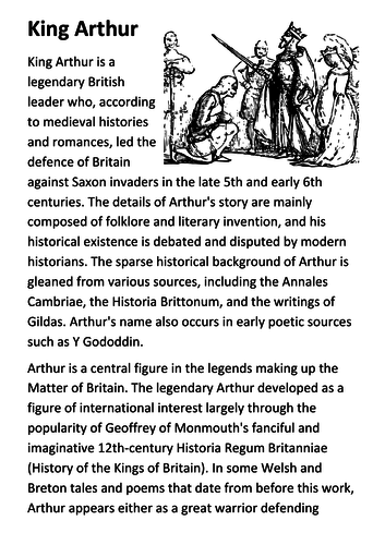 King Arthur Handout | Teaching Resources