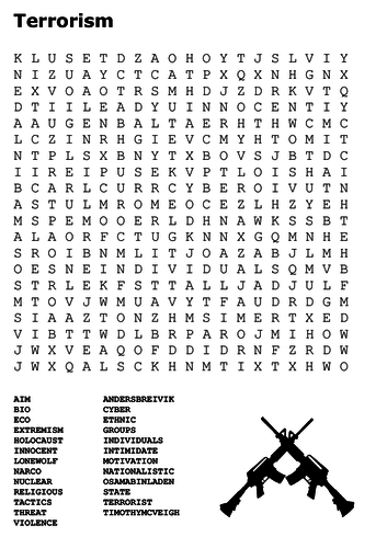 Terrorism Word Search | Teaching Resources