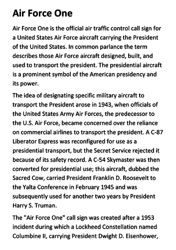 Air Force One Handout | Teaching Resources