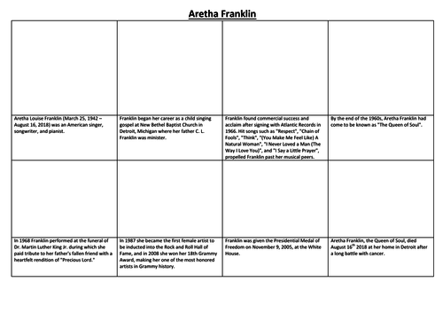Aretha Franklin Comic Strip and Storyboard | Teaching Resources