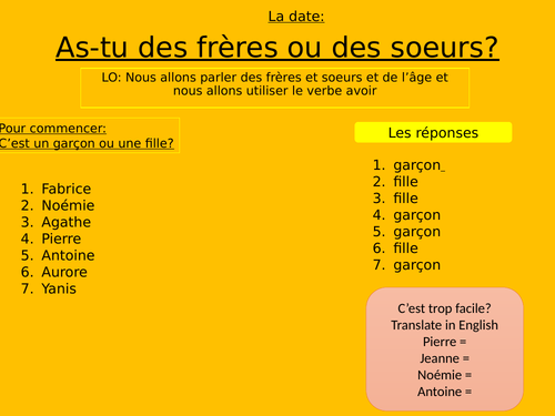 As-tu des frères ou des soeurs? | Teaching Resources