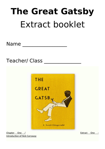 The Great Gatsby Extract Booklet | Teaching Resources