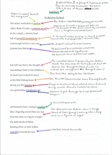 Kamikaze Power & Conflict Poetry Literal Meaning Notes Line-by-Line ...