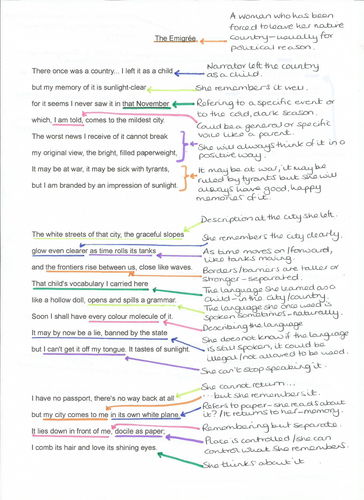 The Emigree Power & Conflict Poetry Notes Literal Meaning GCSE ...