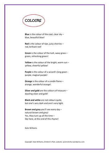 Colours - A poem about different colours to read aloud | Teaching Resources