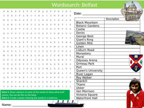 Belfast City Wordsearch Sheet Starter Activity Keywords Cover Geography ...