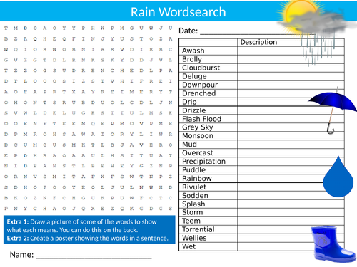 Rain Word Search Printable