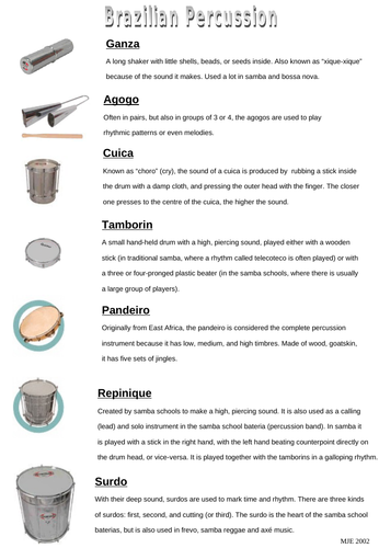 Samba Rhythms with Sounds and Class Activities | Teaching Resources