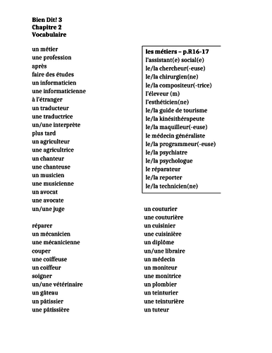 Bien Dit 3 Chapitre 2 Vocabulaire list and quizzes | Teaching Resources
