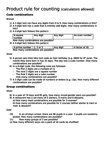 Product Rule for Counting | Teaching Resources