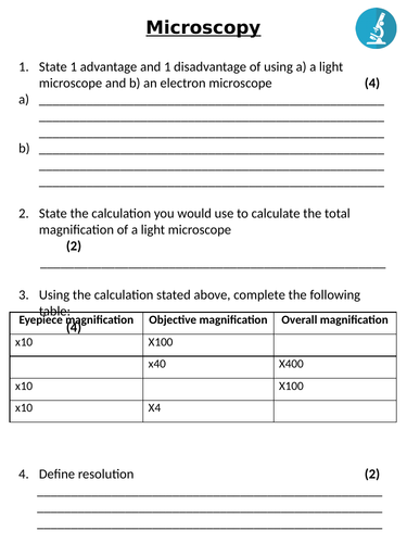 NEW AQA GCSE Trilogy (2016) Biology - Microscopy Homework | Teaching ...