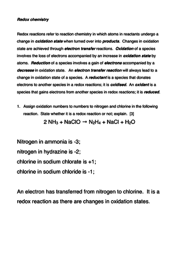 Redox Chemistry exercises | Teaching Resources