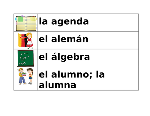 Elementary school Spanish resources: school subjects