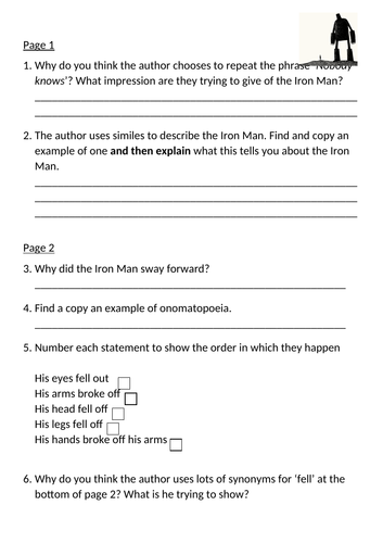 Iron Man reading comprehension pages 1 - 6 HA, LA, SEN | Teaching Resources
