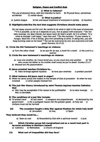 OCR Religion, Peace and Conflict Revision Quiz 9-1 | Teaching Resources