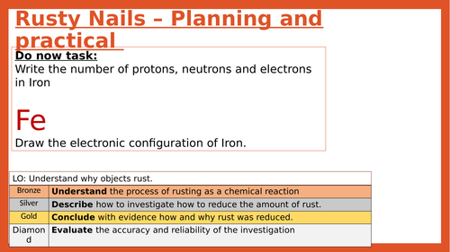 Rusty nails investigation (2 lessons) Metals and rust | Teaching Resources