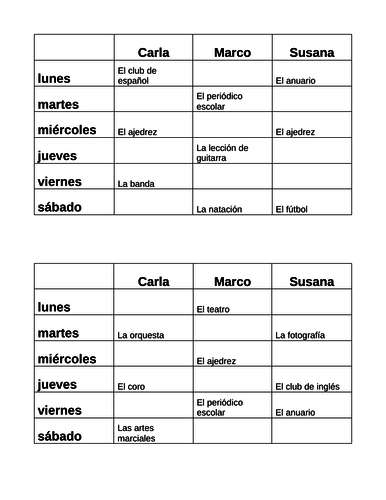 After school activities in Spanish Info Gap | Teaching Resources