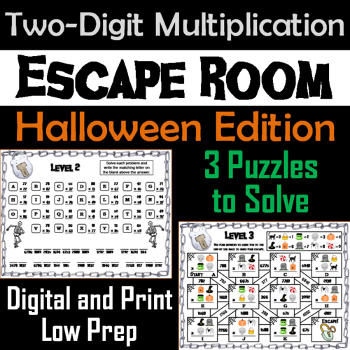 Halloween Escape Room Math: Two Digit Multiplication Game for 3rd 4th ...