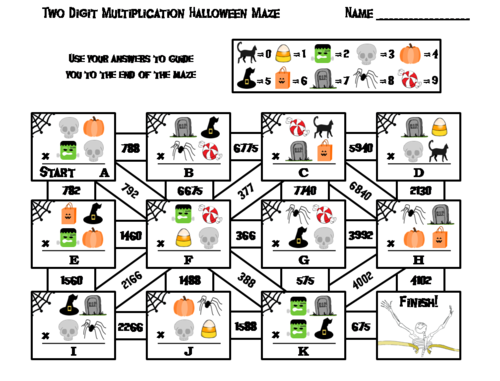 Halloween Math Maze: Two Digit Multiplication Activity | Teaching Resources