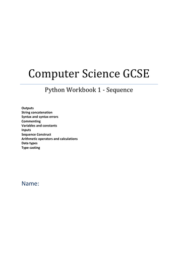Python Workbook 1 Sequence Teaching Resources 