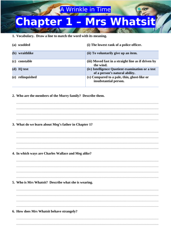 A Wrinkle in Time - Activities for Chapters 1-6 | Teaching Resources