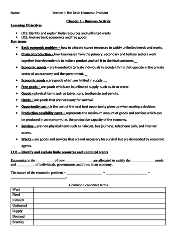 Igcse Economics Section 1 Teaching Resources
